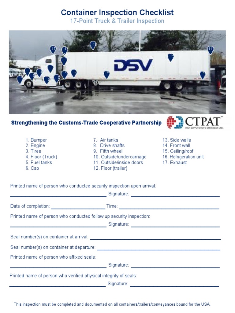 Container Inspection Checklist: 17-Point Truck & Trailer Inspection | PDF