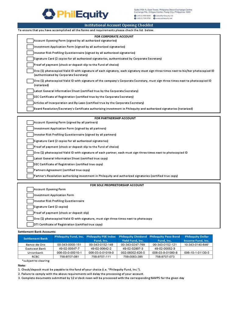 Institutional Account Opening Checklist | PDF | Investing | Stocks