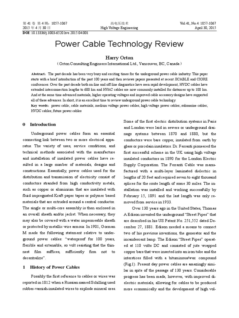 Power Cable Technology Review | PDF | High Voltage Direct Current ...