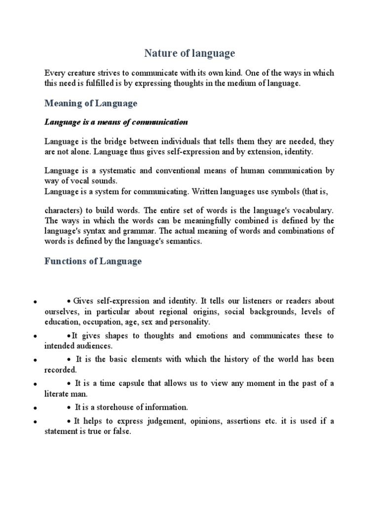Nature of Language | PDF | Language Acquisition | Grammatical Tense