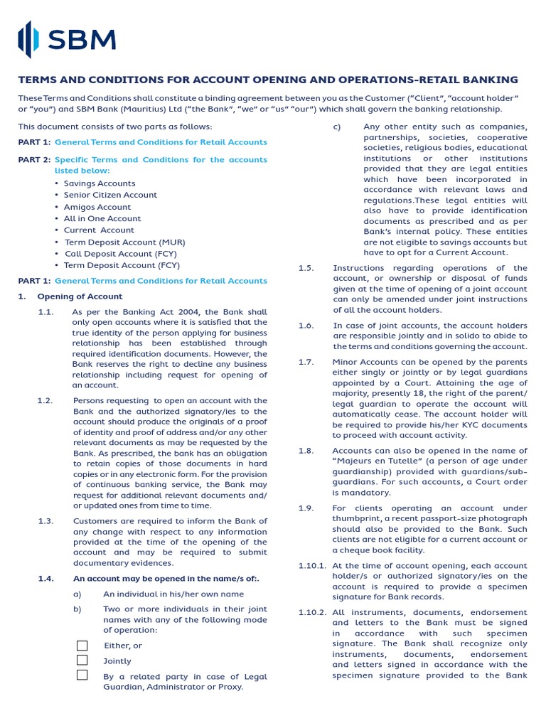 Terms and Conditions For Account Opening and Operations-Retail Banking ...
