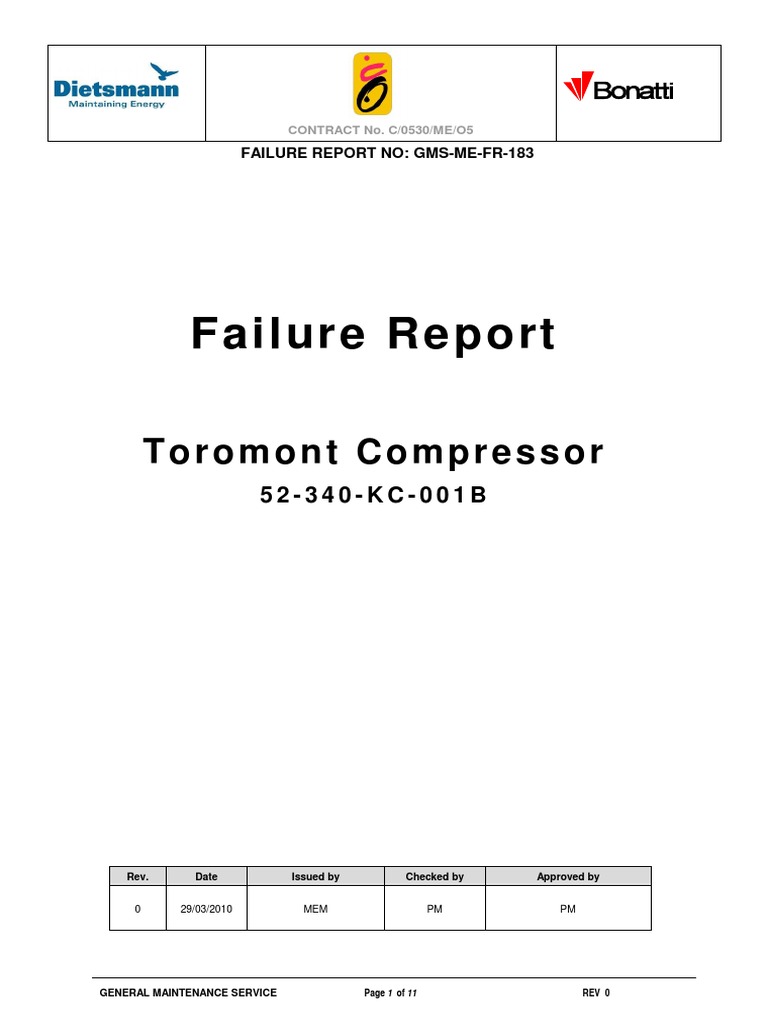 Failure Report: Toromont Compressor | PDF | Pump | Bearing (Mechanical)