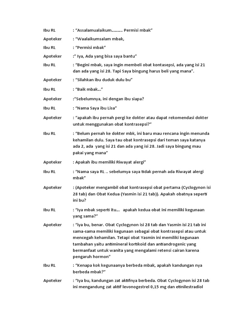 Dialog Ibu RL Dan Apoteker | PDF | Pengembangan Diri | Kesehatan Holistik