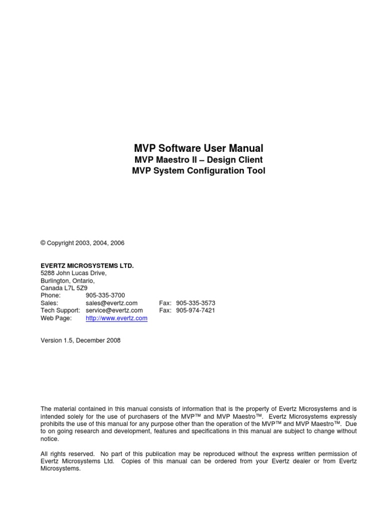 MVP Software User Manual: MVP Maestro II - Design Client MVP System ...