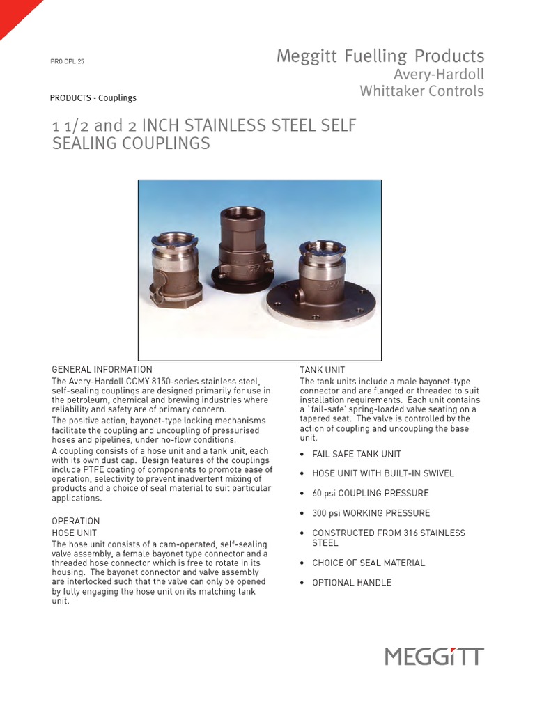 1 1/2 and 2 Inch Stainless Steel Self Sealing Couplings | PDF | Valve ...
