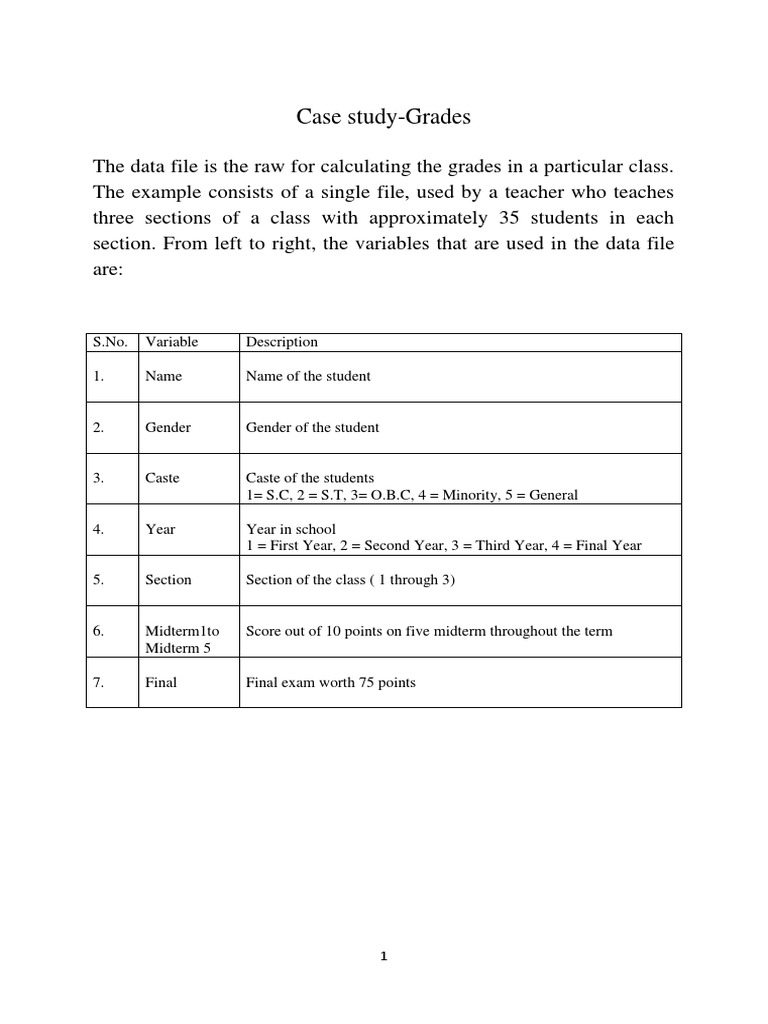 Grade Calculation Case Study Data | PDF