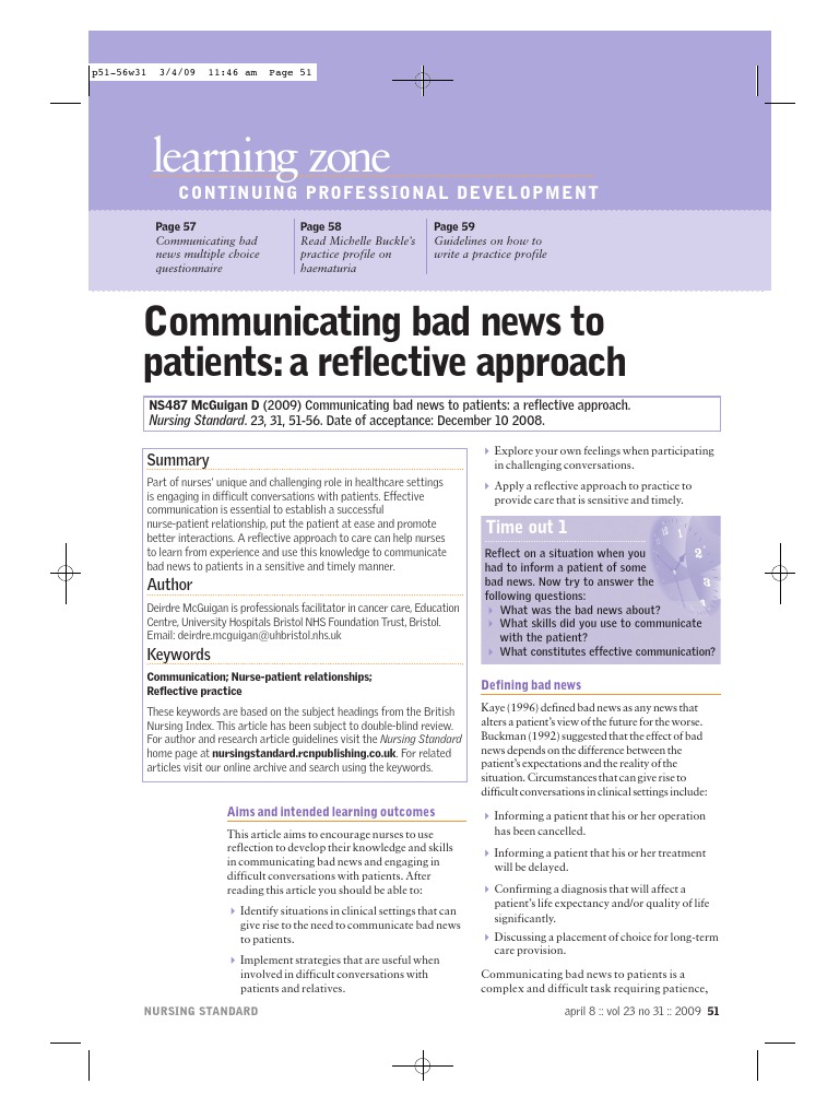 Breaking Bad News - Reflection | PDF | Reflective Practice | Nursing
