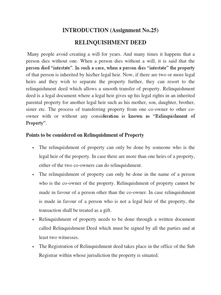 Clinical 25 Relinquishment Deed | PDF | Inheritance | Deed