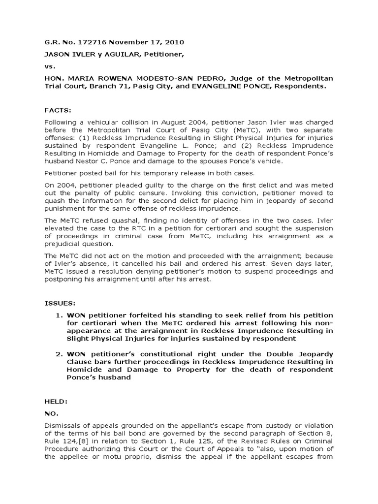 Ivler vs. Modesto-San Pedro | PDF | Double Jeopardy | Bail