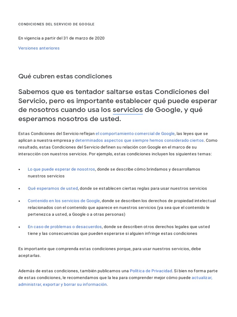 Google Terms of Service Es-419 | PDF | Gmail | Business