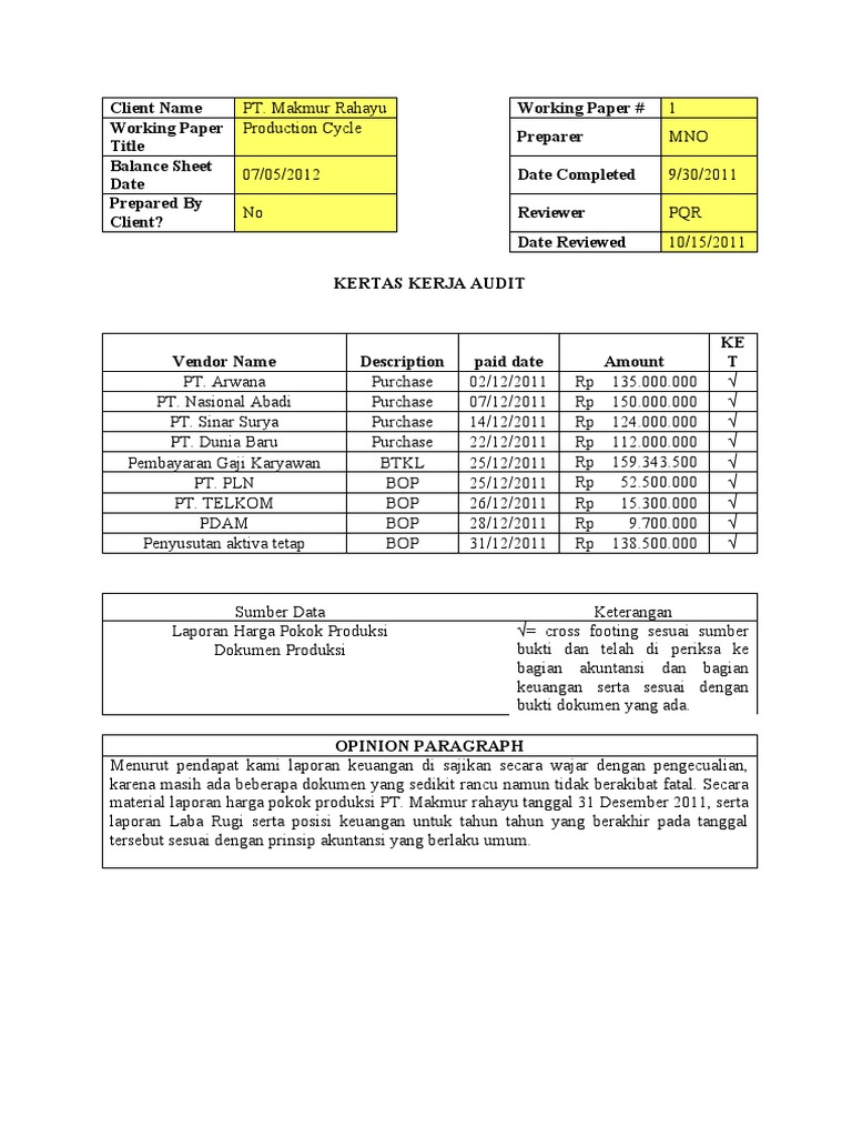 Kertas Kerja Audit | PDF