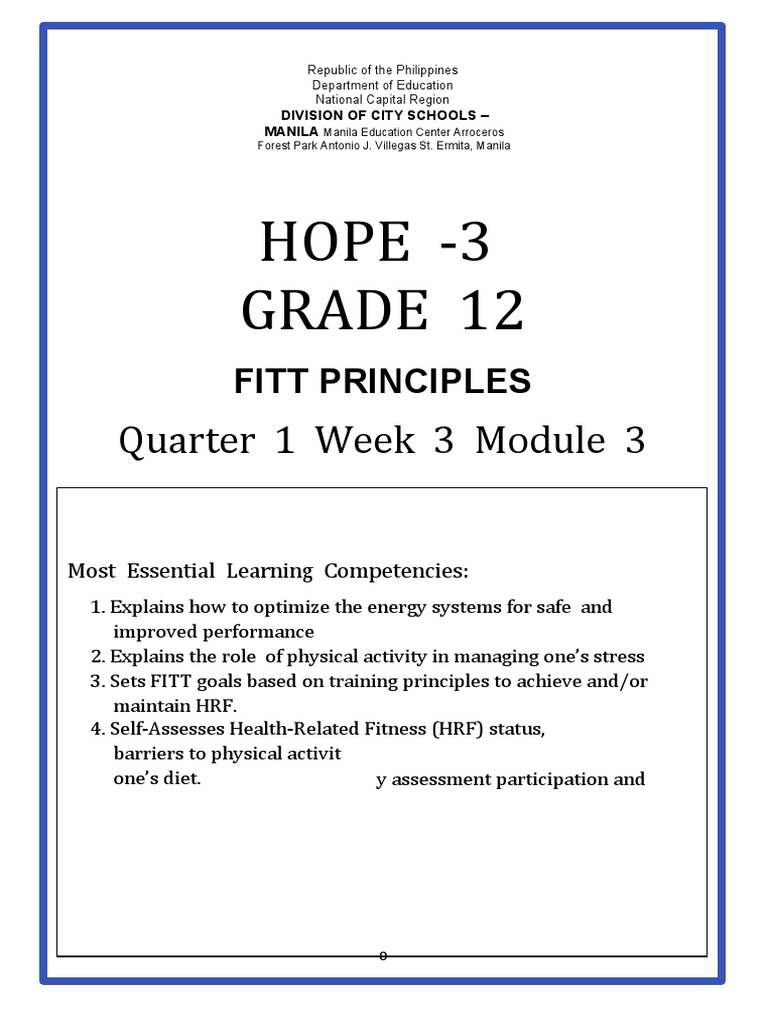 Hope - 3 Grade 12: Quarter 1 Week 3 Module 3 | PDF | Strength Training ...