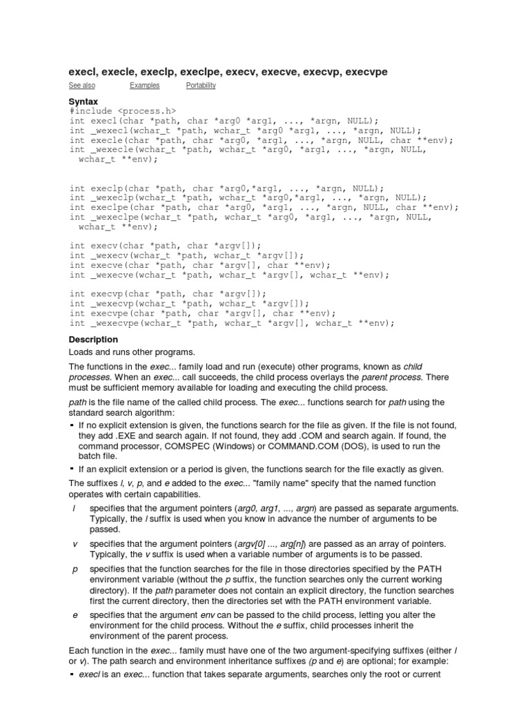 Exec Function Family Guide | PDF | Parameter (Computer Programming ...