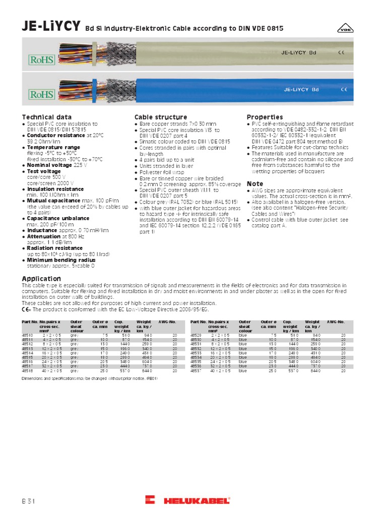 Je-Liycy: BD Si Industry-Elektronic Cable According To DIN VDE 0815 ...