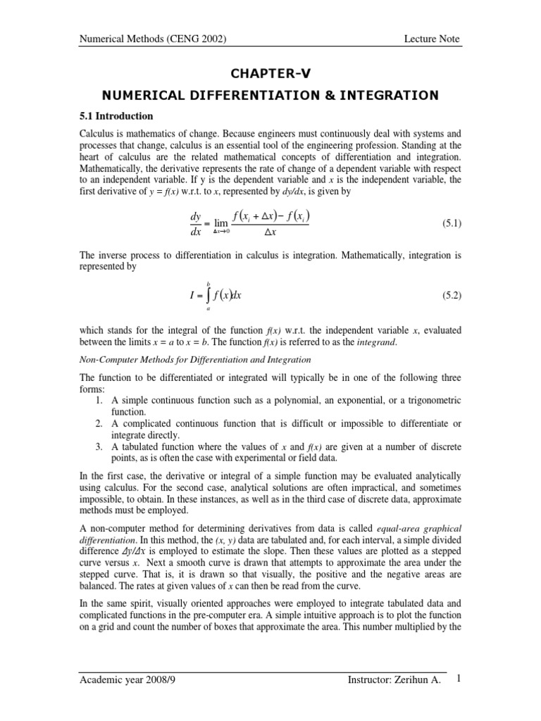 Chapter-5 Diffirentiation &integ | PDF | Finite Difference | Integral