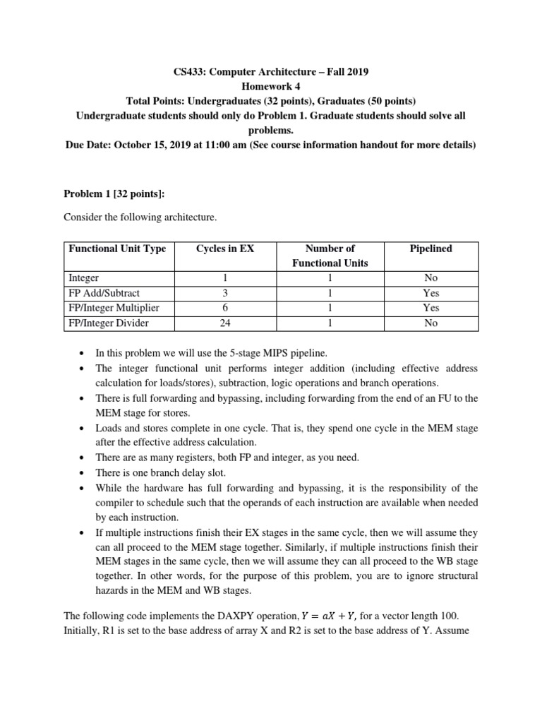 CS433 Fall 2019 Homework 4: MIPS Pipeline | PDF | Computer Hardware ...
