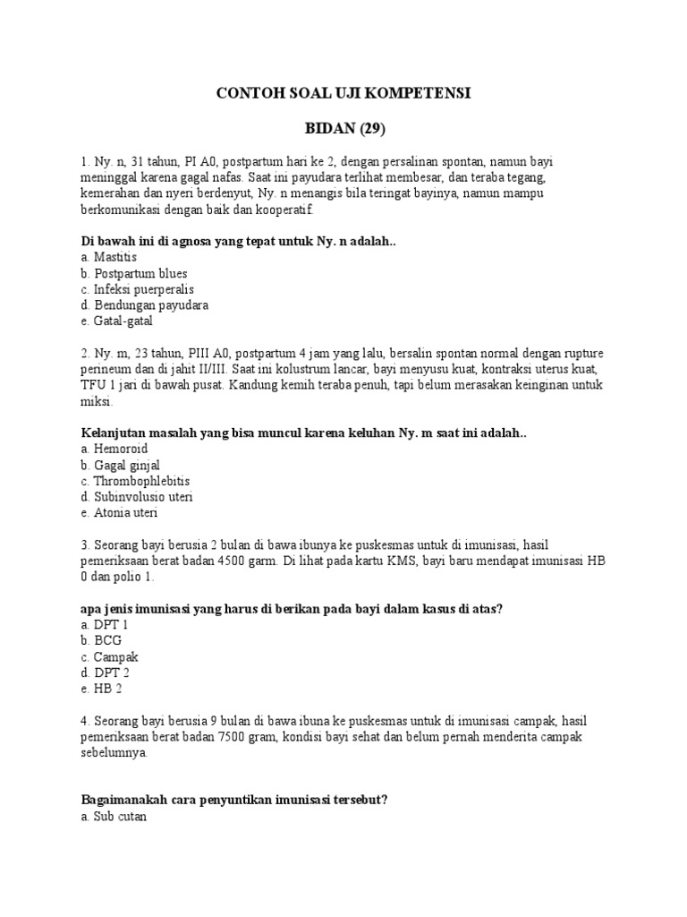 Soal Uji Kompetensi Bidan dan Jawaban | PDF