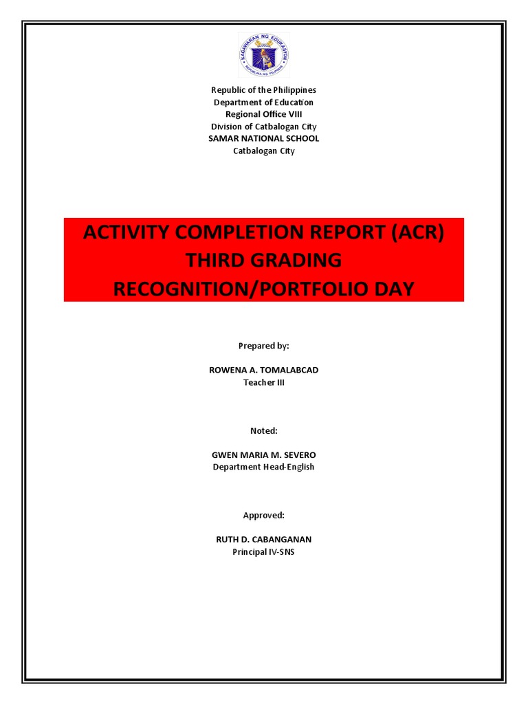 Activity Completion Report (Acr) Third Grading Recognition/Portfolio ...