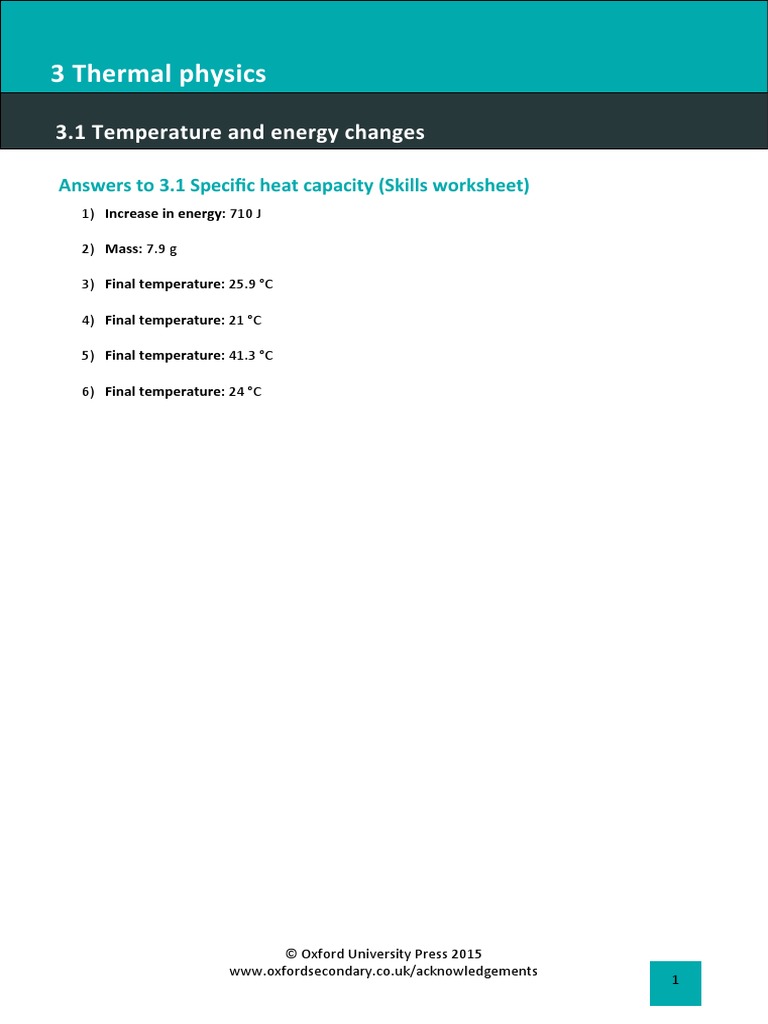 3.1 Specific Heat Capacity Answers | PDF | Teaching Methods & Materials ...