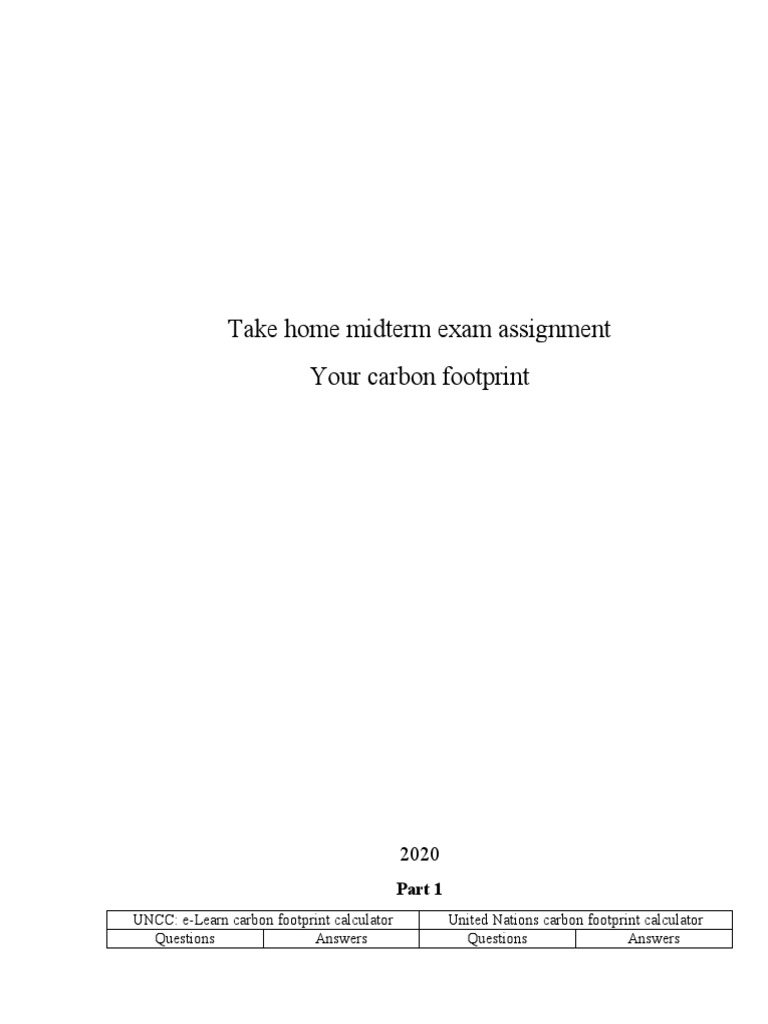 Take Home Midterm Exam Assignment | PDF | Carbon Footprint | Fuel ...