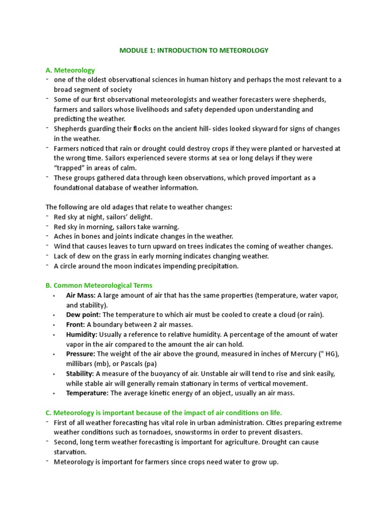 A. Meteorology: Module 1: Introduction To Meteorology | PDF | Weather ...