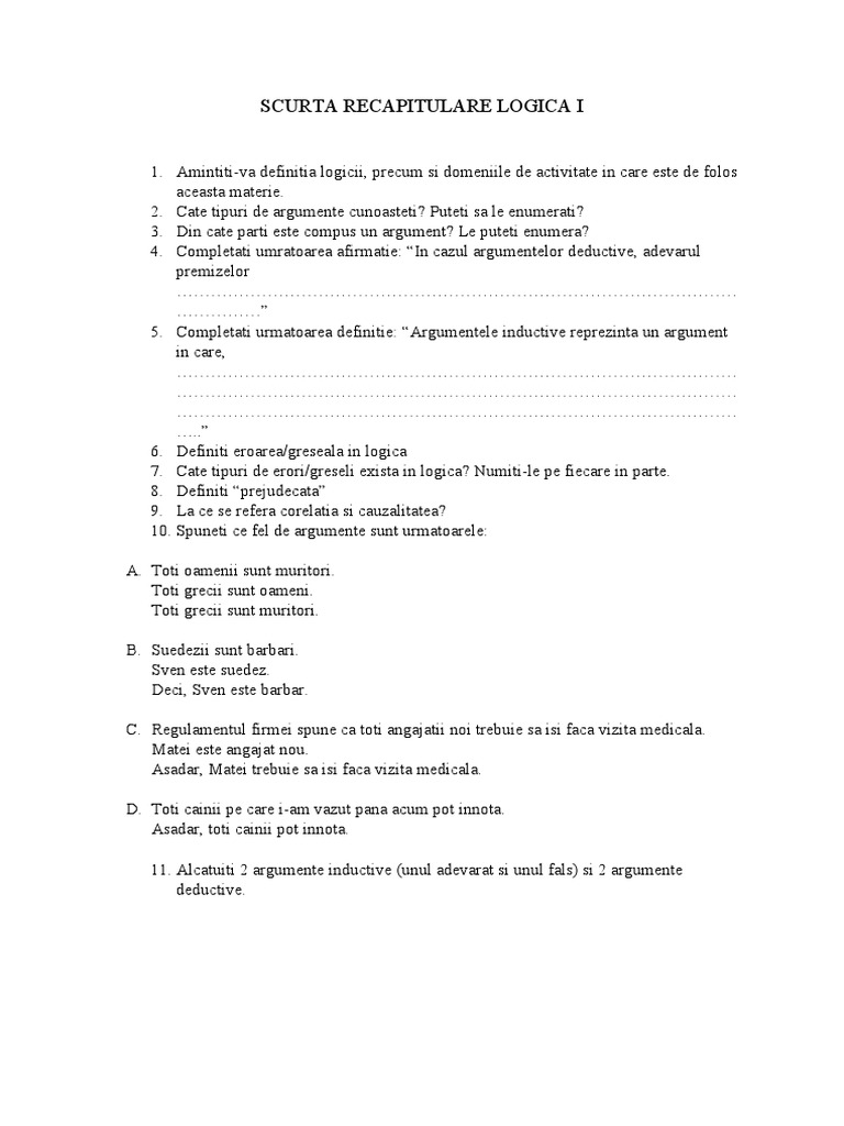 Recapitulare Logica | PDF