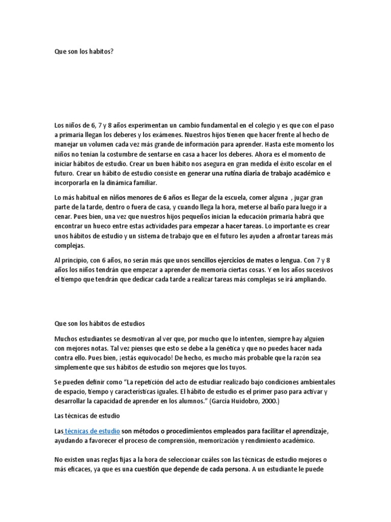 Hábitos de Estudio para Niños de 6 a 12 Años | PDF | Habilidades de ...