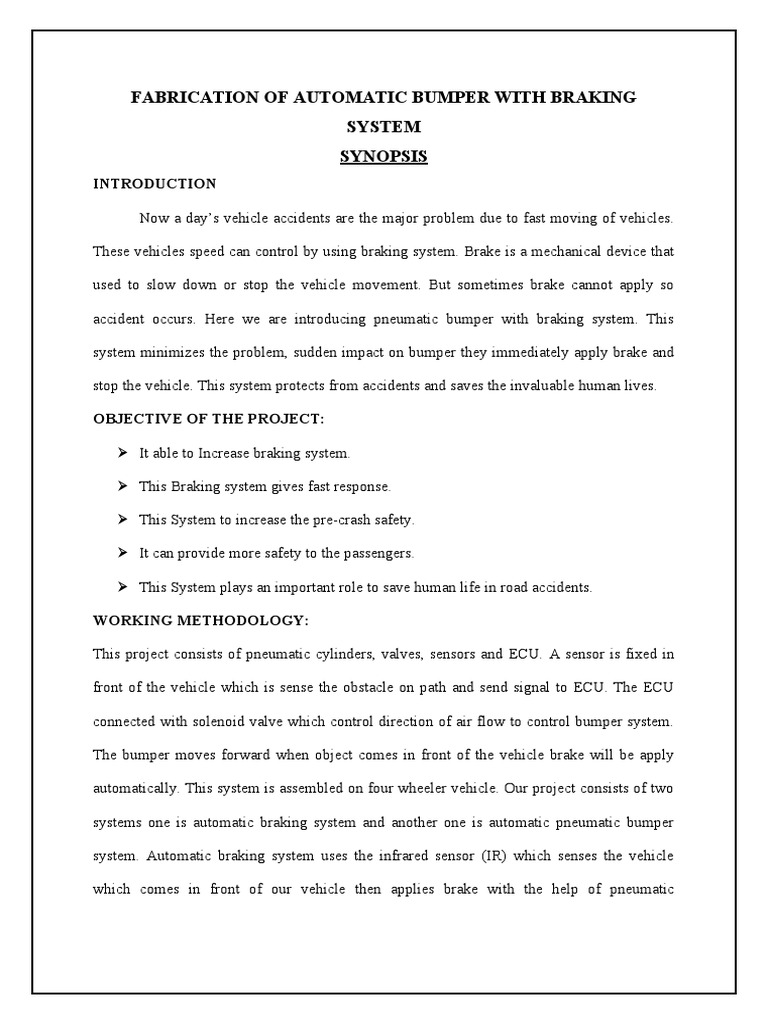 Fabrication of an Automatic Bumper System with Integrated Braking ...