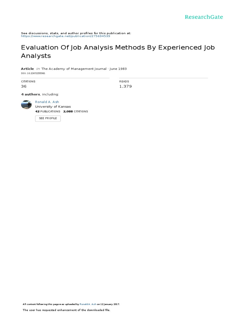 Evaluation of Job Analysis Methods by Experienced Job Analysts | PDF ...