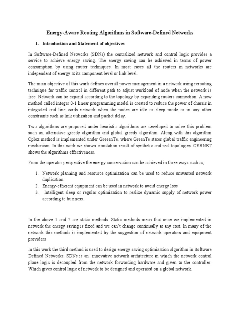 Energy-Aware Routing Algorithms in Software-Defined Networks | PDF | Network Topology | Computer ...