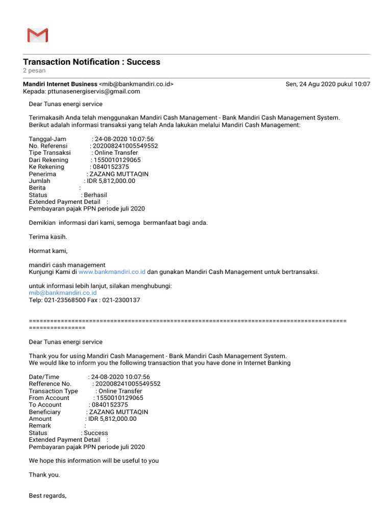 Gmail - Transaction Notification - Success PDF | PDF
