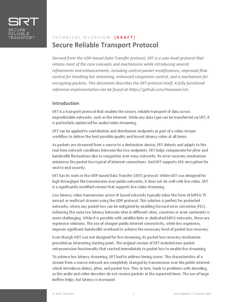 SRT Protocol TechnicalOverview DRAFT 2018-10-17 PDF | PDF ...