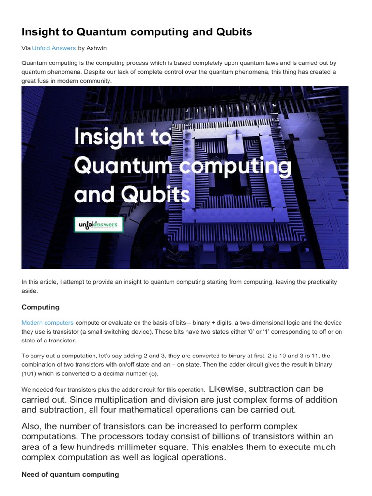Insight To Quantum Computing and Qubits (Inoreader) PDF | PDF | Quantum ...