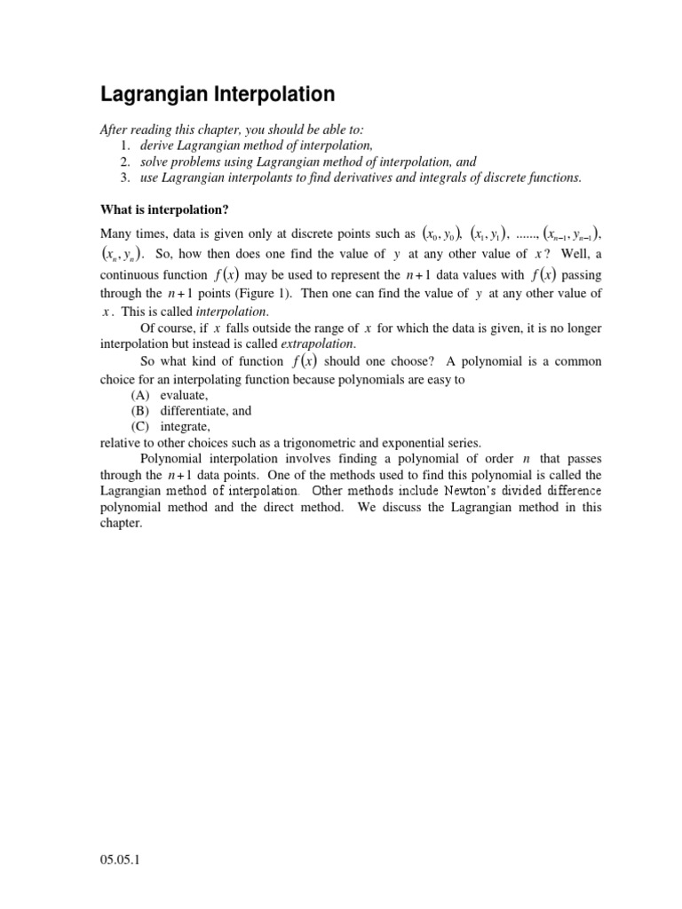 Lagrangian Interpolation: After Reading This Chapter, You Should Be Able To | PDF ...