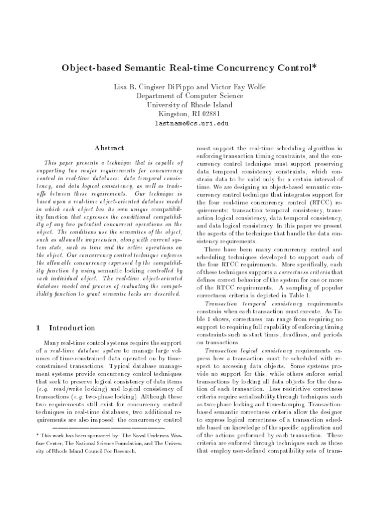 Object-Based Semantic Real-Time Concurrency Control | PDF | Object (Computer Science) | Database ...