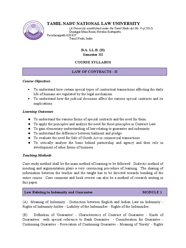 Law of Contract II | PDF | Guarantee | Law Of Agency