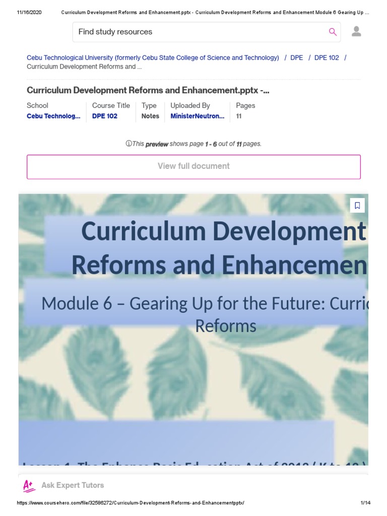 Curriculum Development Reforms and Enhancemen: E L Bilit Ffilii Hihsh LGD | PDF | Curriculum ...