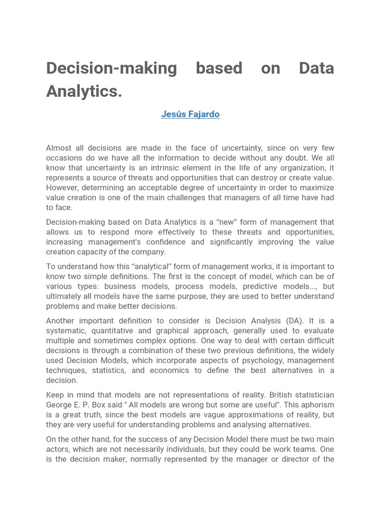 Decision-Making Based On Data Analytics | PDF | Analytics | Conceptual ...