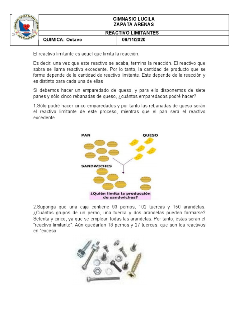 Reactivo Limitante en Química | PDF | Reacciones químicas | Procesos ...