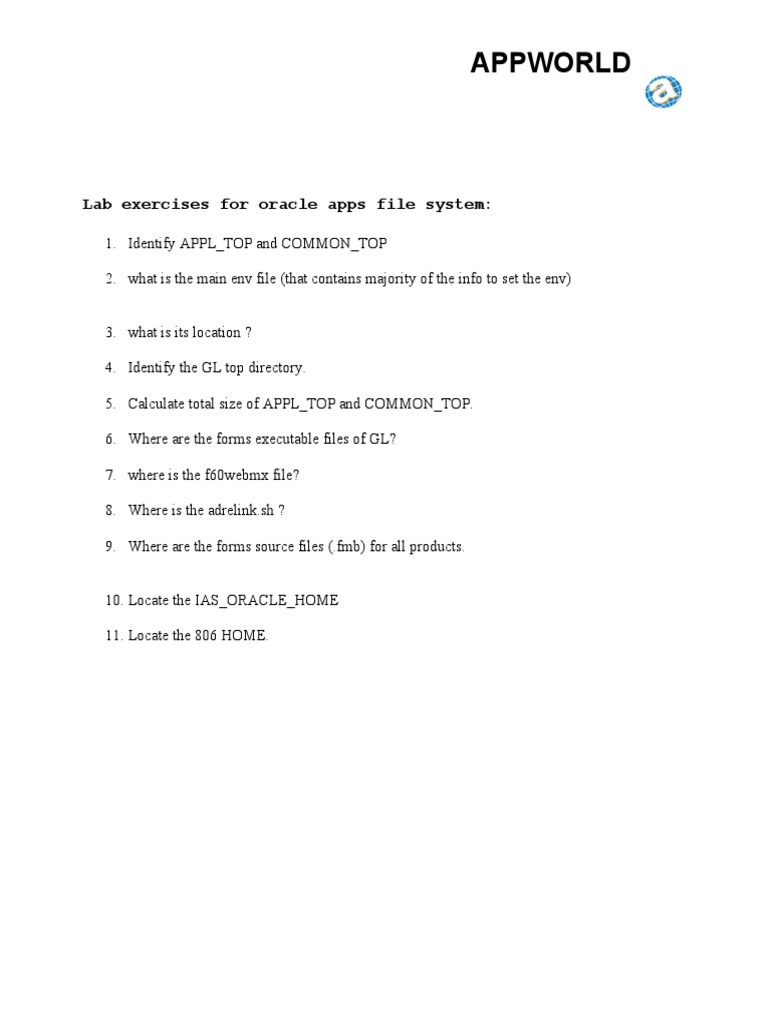 Appworld: Lab Exercises For Oracle Apps File System | PDF