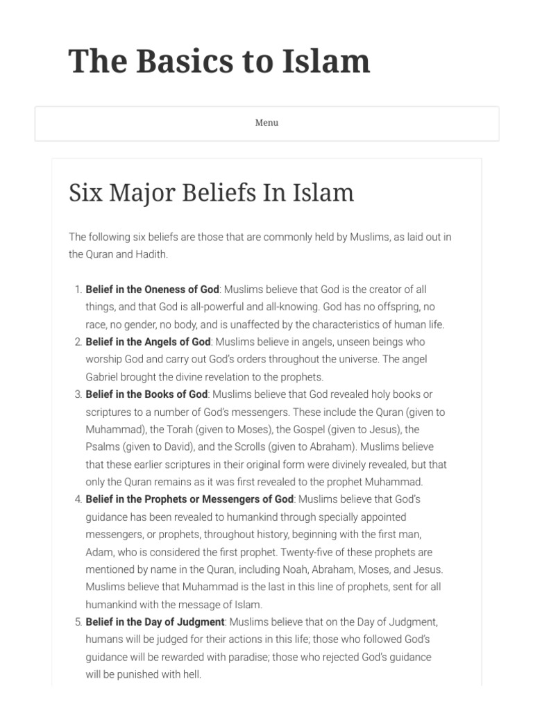 The Basics To Islam: Six Major Beliefs in Islam | PDF | Prophets And ...