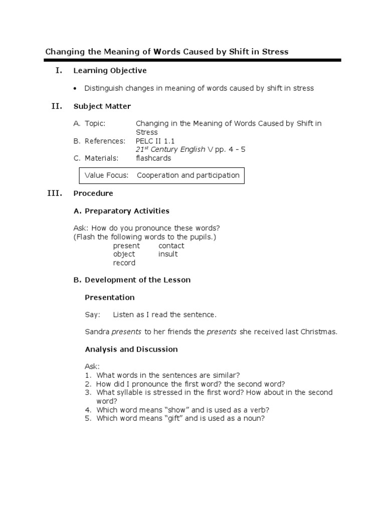 Word Meaning Changes from Stress Shift | PDF | Nutrients | Stress ...