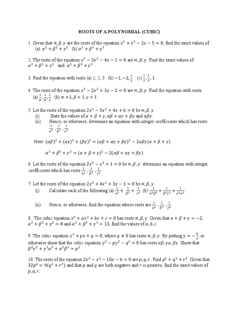 Roots and Properties of Cubic Polynomials | PDF | Zero Of A Function ...