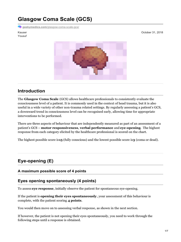 Glasgow Coma Scale GCS | PDF | Anatomical Terms Of Motion ...