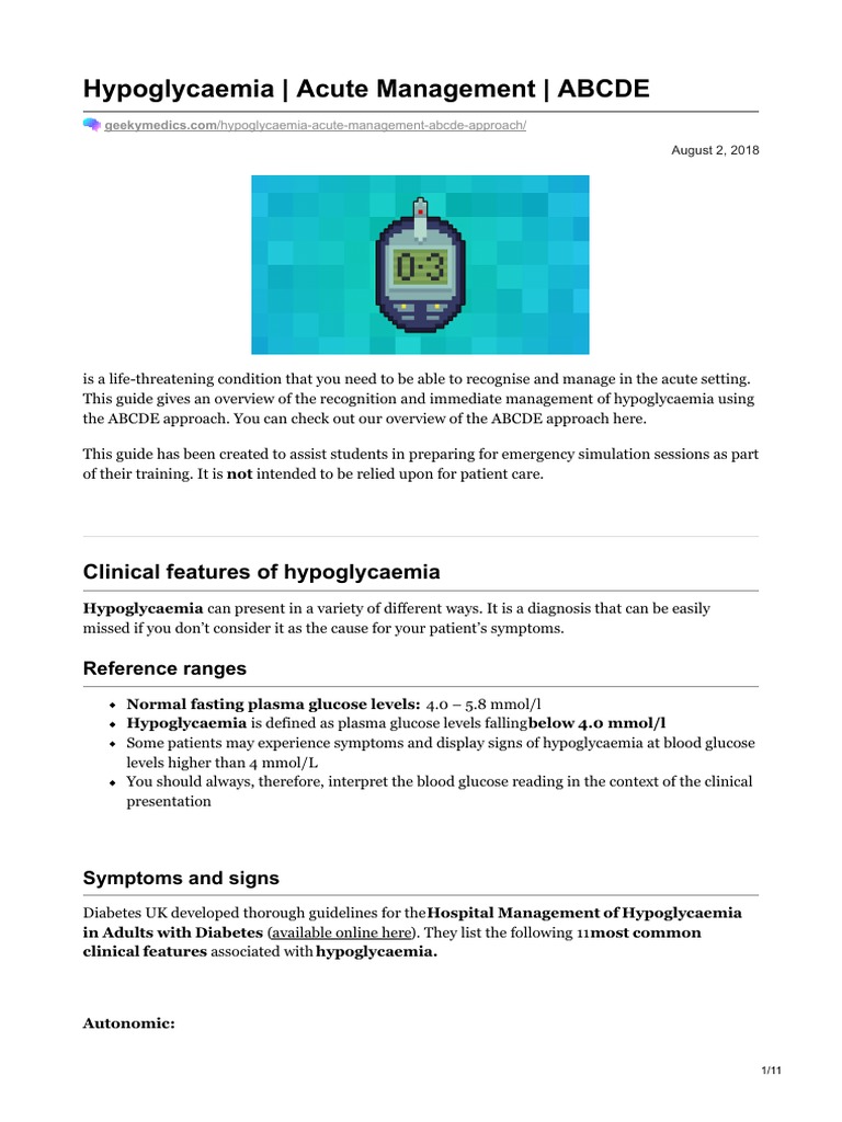 ABCDE Approach to Hypoglycaemia Management | PDF | Hypoglycemia ...
