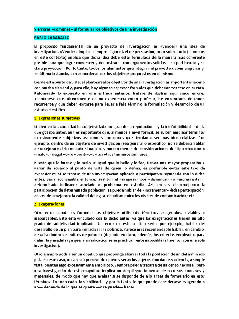 2 - 5 Errores Comunes Al Formular Los Objetivos de Una Investigación ...