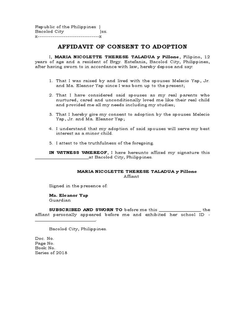 Affidavit of Consent to Adoption
