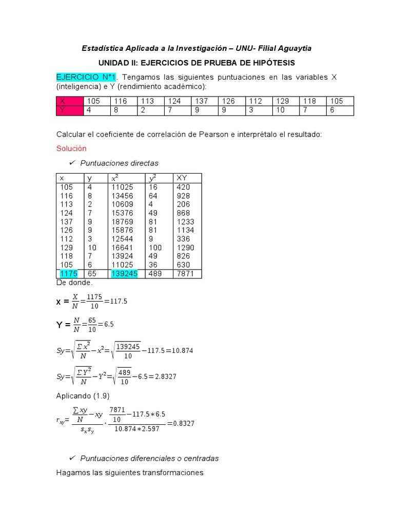 Trabajo N°06 Unidad Ii Ejercicios de Prueba de Hipótesis | PDF ...