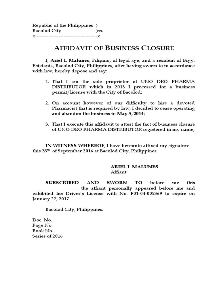 Affidavit of Closure | PDF