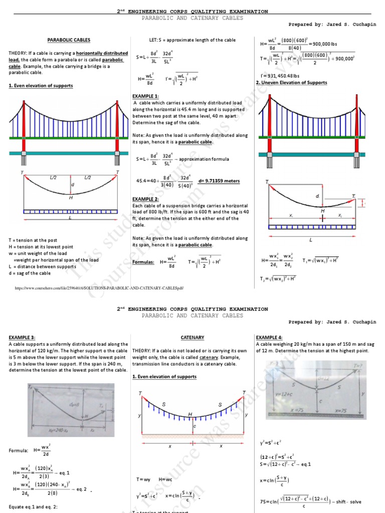 Parabolic and Catenary Cable Analysis | PDF | Wire | Physical Quantities